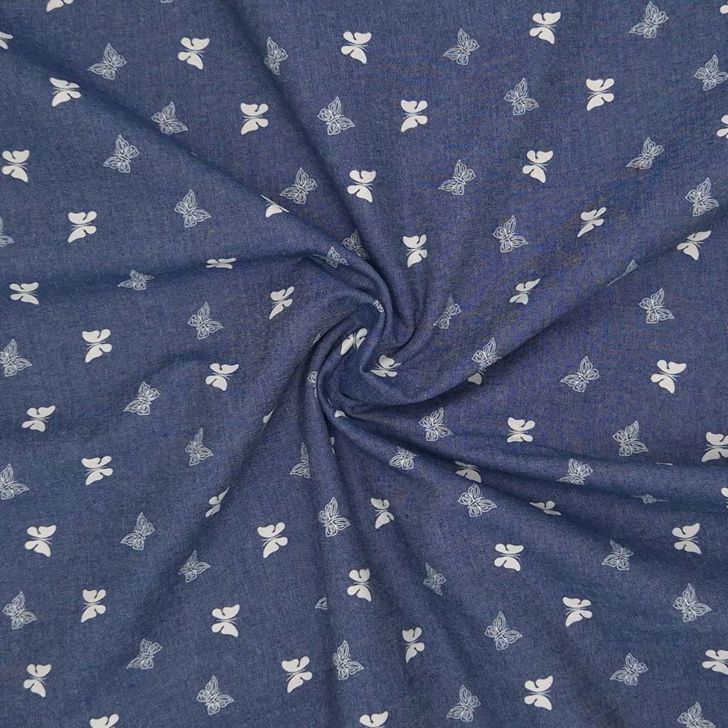 Butterflies - Cotton Denim Chambray – Fabric Love