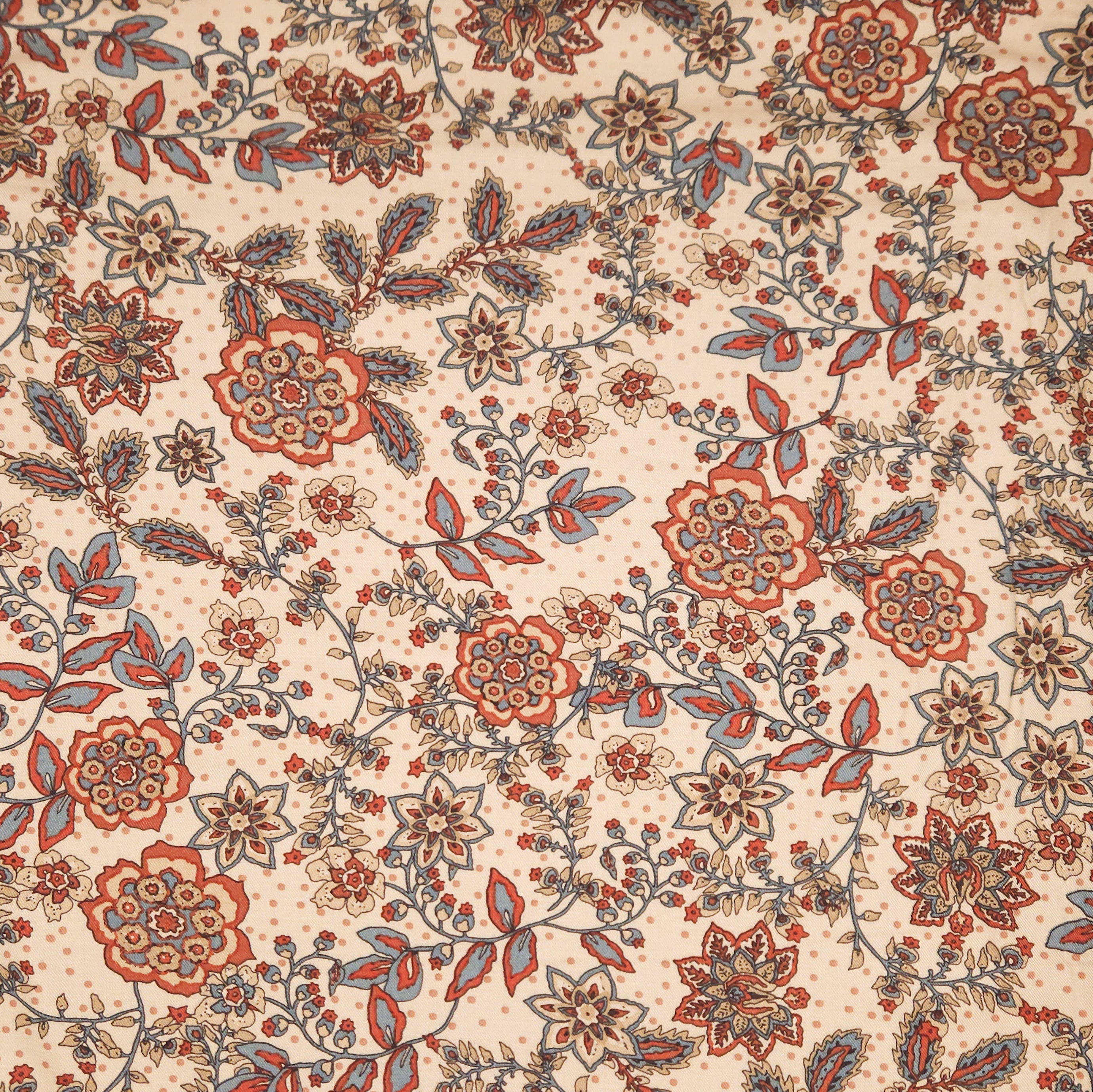 Viscose Twill Dressmaking Fabric - Floral Vine & Spot on Cream – Fabric ...