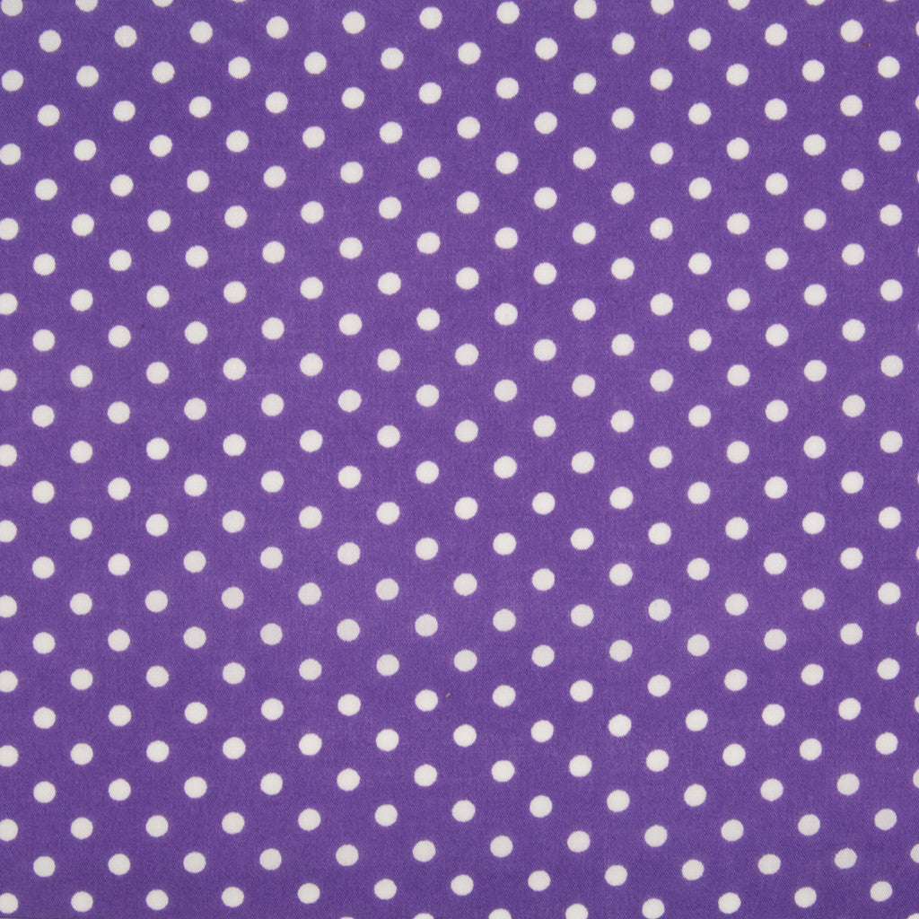 4mm White Pea Spot on Purple - Polycotton – Fabric Love