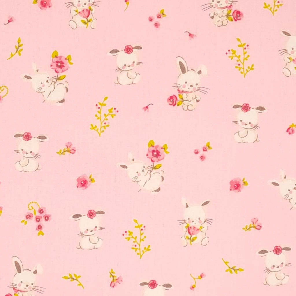 Cute Bunnies on Pink- 100% GOTS Organic Cotton Poplin Fabric – Fabric Love